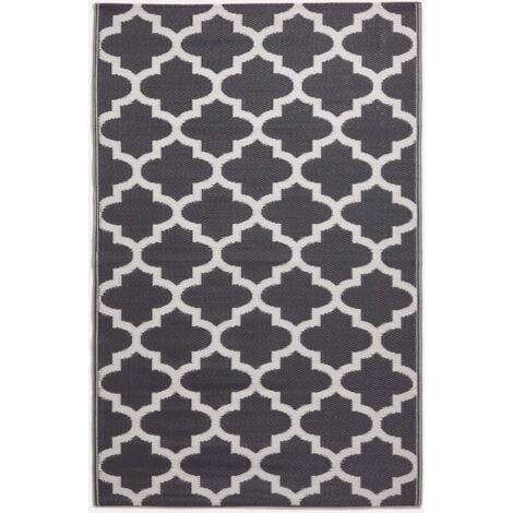 HOMESCAPES Outdoor Rug Waterproof, Black Nola Geometric, 120 x 180 cm