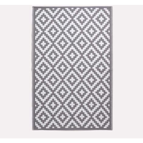 HOMESCAPES Outdoor Rug Waterproof, Grey Zoe Geometric, 180 x 270 cm
