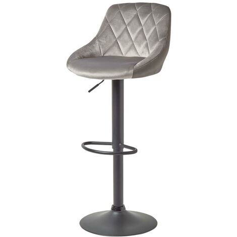 HOMESCAPES Henley Grey Velvet and Leather Height Adjustable Bar Stool