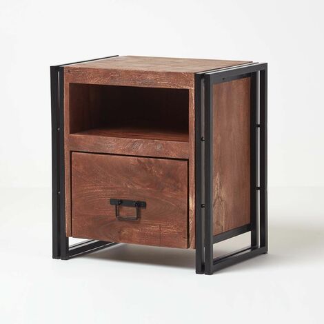 HOMESCAPES Reclaimed Wood Small Bedside Unit Industrial Furniture Range