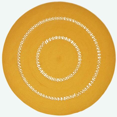 HOMESCAPES Mustard Crochet Braided Rug 150cm Round