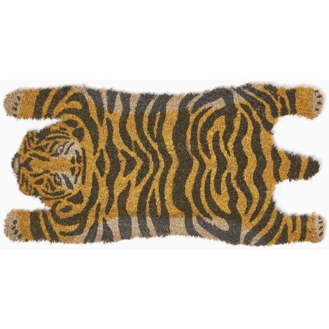 HOMESCAPES Tiger Shaped Coir Animal Print Non-Slip Doormat
