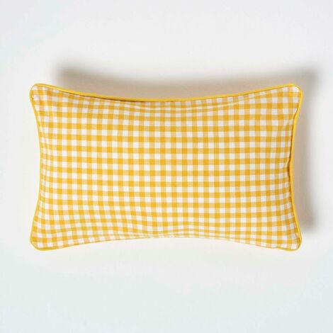 HOMESCAPES Cotton Gingham Check Yellow Rectangular Cushion Cover, 30 x ...