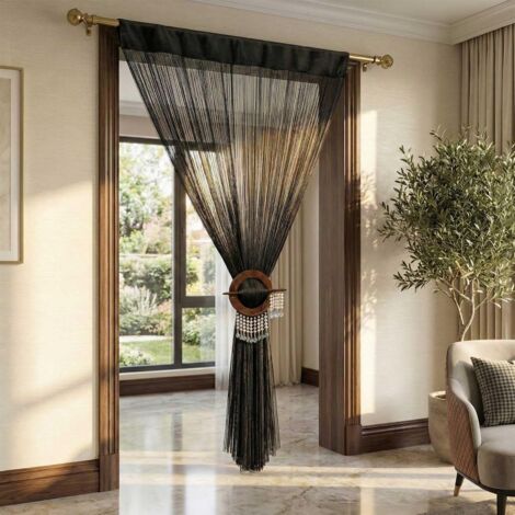 HOMESCAPES Polyester Black String Curtain