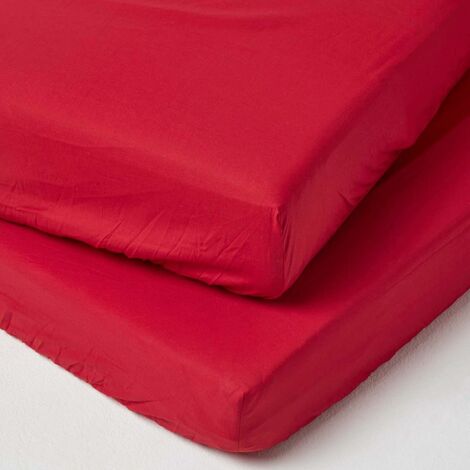 HOMESCAPES Red Cotton Cot Bed Fitted Sheets 200 Thread Count, 2 Pack - Red