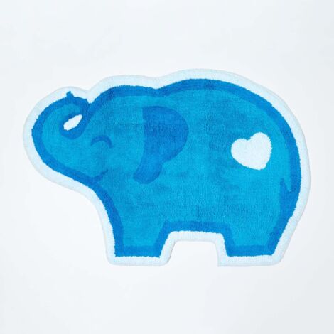 HOMESCAPES Cotton Washable Tufted Blue Elephant Rug