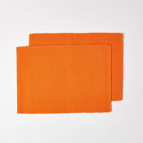 HOMESCAPES Cotton Plain Orange Pack of 2 Placemats