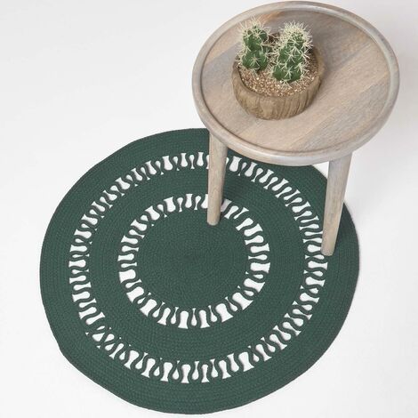 HOMESCAPES Green Crochet Braided Rug 70cm Round