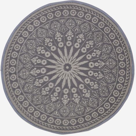 HOMESCAPES Black Outdoor Rug with Mandala Pattern, 170 cm
