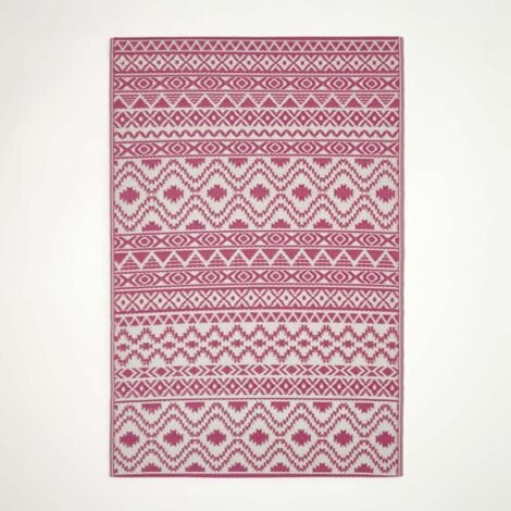 HOMESCAPES Luxury Outdoor Rug Waterproof, Pink Tia Aztec, 180 x 270 cm