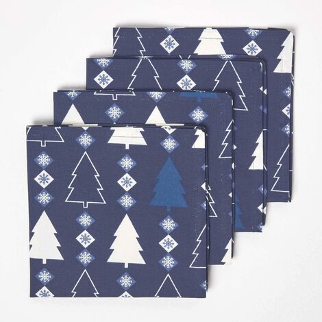 HOMESCAPES Blue Winterland Christmas Napkins, Set of 4