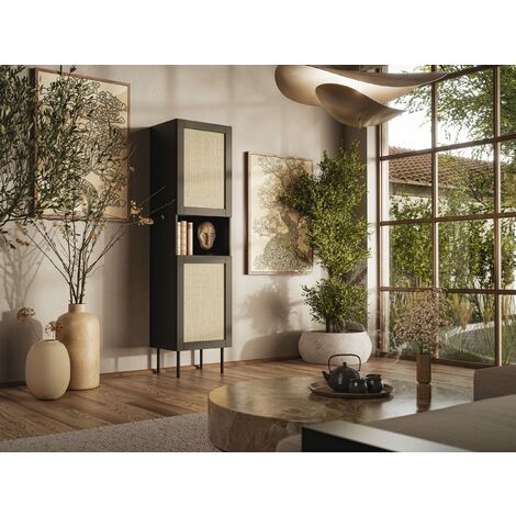 Vitrine YUCCA 50 cm 2D schwarz matt/ calabria-rattan