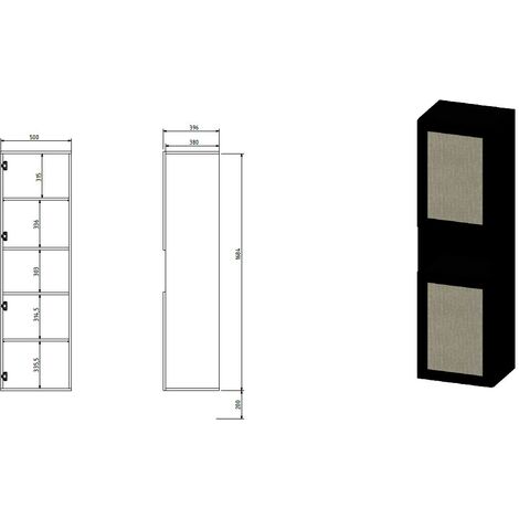 Vitrine YUCCA 50 cm 2D schwarz matt/ calabria-rattan