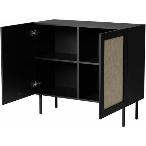 Kommode YUCCA 100 cm 2D schwarz matt/ calabria-rattan