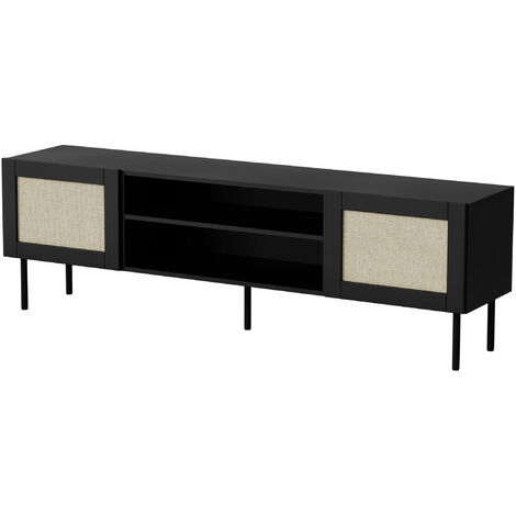 TV Schrank YUCCA 180 cm schwarz matt/ calabria-rattan