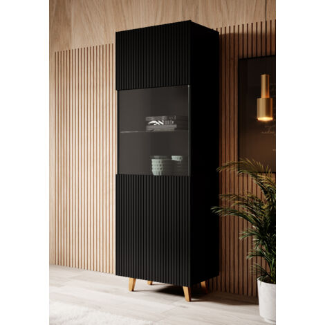 Vitrine PAFOS 182 cm schwarz matt / goldene füße