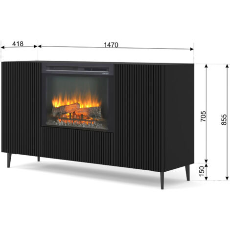 Kommode RAVENNA B 147 cm 2D1K schwarz mit Kamin