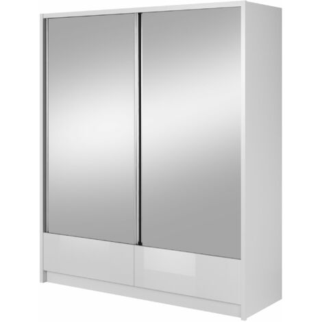 ARIA II Kleiderschrank 184 cm 2 schiebetüren spiegel weiß glänzend