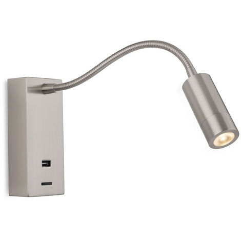 Firstlight Clifton Lampe de lecture murale LED Flexi et USB en acier brossé
