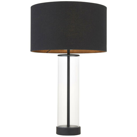 Endon Lessina Lampe à Poser Complete, Noir Mat, Verre, Tissu Coton Noir