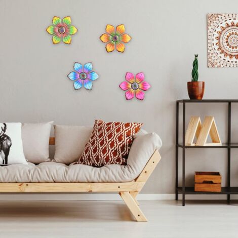 Lot de 4 décorations murales en métal 3D en forme de fleurs, décoration ...