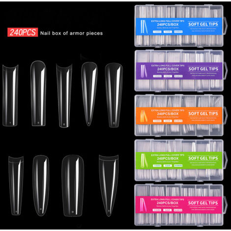 240 pièces de faux ongles extra longs transparents pour nail art DIY