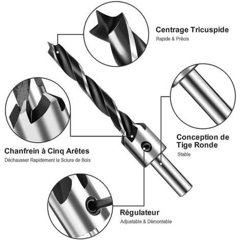 Fraise à chanfreiner pour menuiserie, alésoir avec clé hexagonale ...