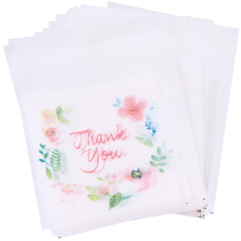 Lot de 100 sachets auto-adhésifs THANK YOU décorés de fleurs de rose ...