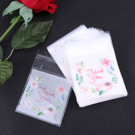 Lot de 100 sachets auto-adhésifs THANK YOU décorés de fleurs de rose ...