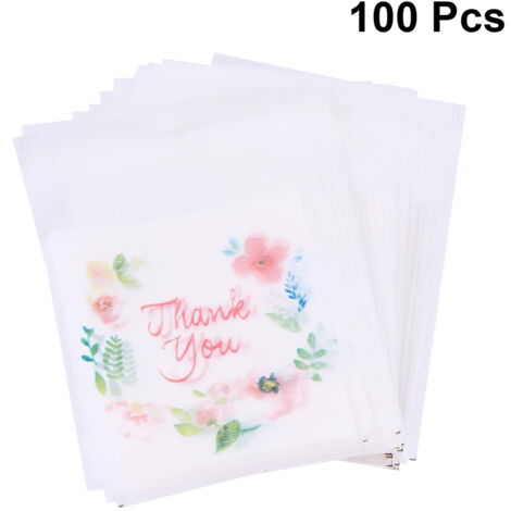 Lot de 100 sachets auto-adhésifs THANK YOU décorés de fleurs de rose ...