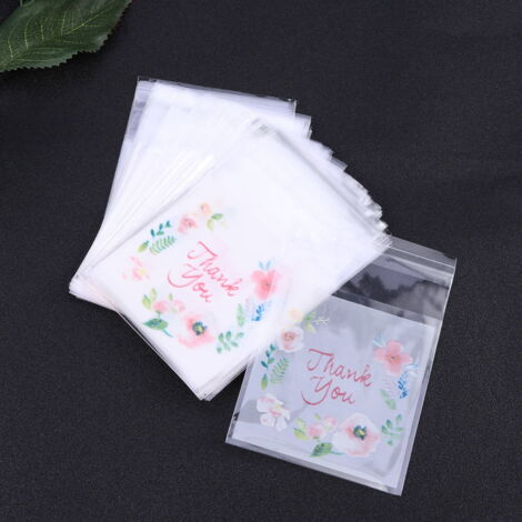 Lot de 100 sachets auto-adhésifs THANK YOU décorés de fleurs de rose ...