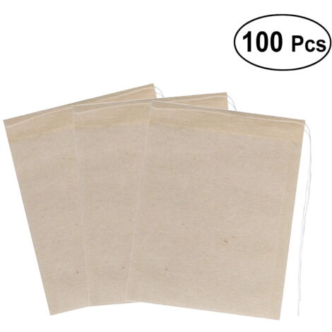 Lot de 100 sachets de thé vides avec cordon de serrage, 7 x 9 cm, en papier filtre, pour ...