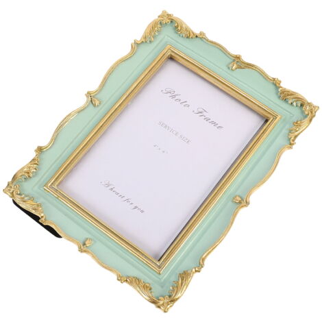 Support de cadre photo de bureau vintage en résine sculptée dorée verte