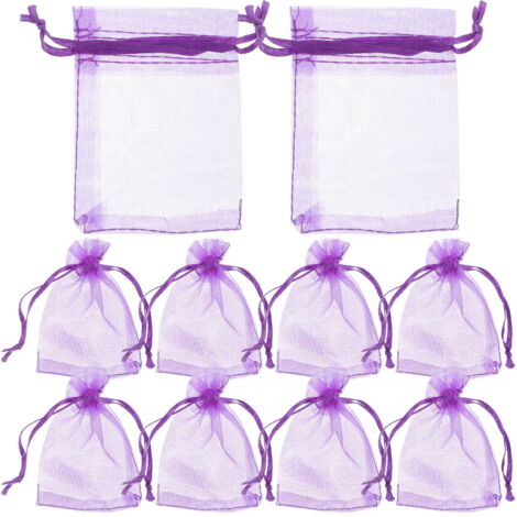 Lot de 100 sachets cadeaux en organza avec cordon de serrage (violet foncé)
