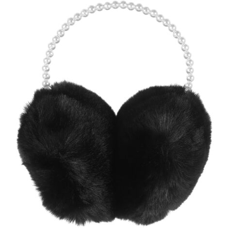 Cache-oreilles en peluche pour enfants avec serre-tête en perles - Noir