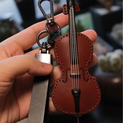 Porte-clés en cuir artisanal pour violon et violoncelle, mini pendentif ...