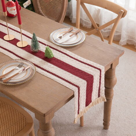 Chemin de table rustique en lin de style ferme, chemin de table brodé ...