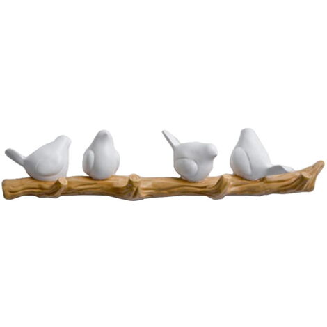 Patère oiseau, patère murale, décoration murale de salon, blanc, 4 oiseaux