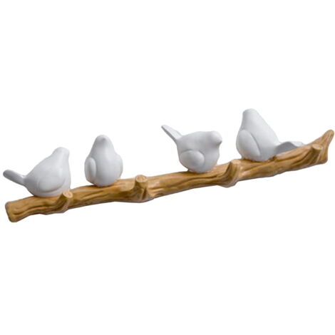 Patère oiseau, patère murale, décoration murale de salon, blanc, 4 oiseaux