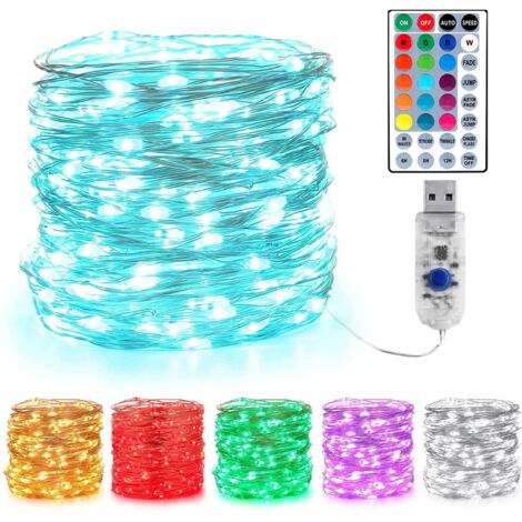 Guirlande lumineuse colorée, 10 m, 100 LED, USB, 16 guirlandes lumineuses multicolores ...