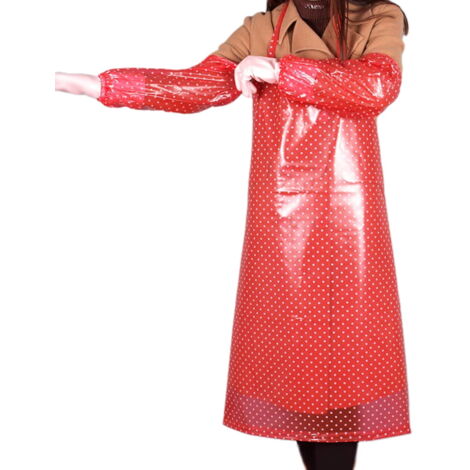 Tablier de cuisine long en PVC, imperméable, à manches longues (rouge)