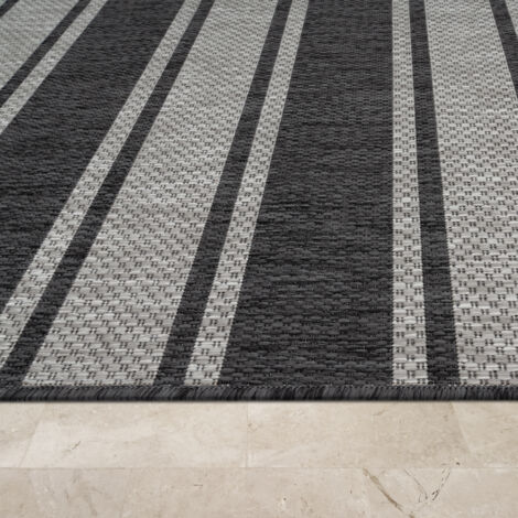 Paco Home Tapis Exterieur Rond Terrasse Balcon Cuisine Geometrique Moderne Rayures Bordure Gris ...