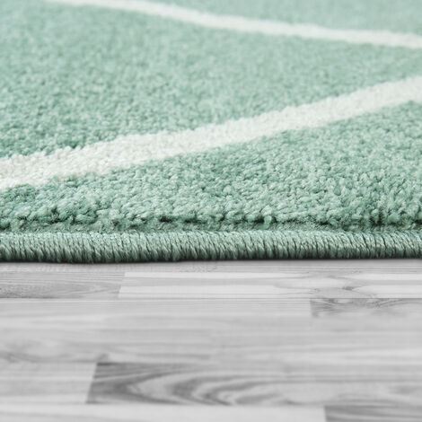 Paco Home Tapis De Salon À Poils Ras Moderne Design Géométrique Motif Losanges En Vert 60x100 cm