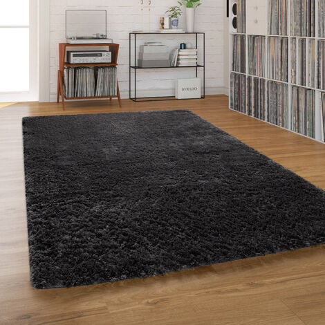 Paco Home Tapis Poils Longs Pour Salon Et Chambre, Shaggy Uni Anthracite Gris 60x100 cm