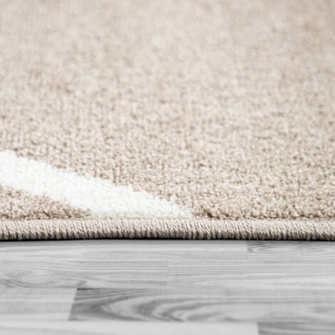 Paco Home Tapis De Salon Poils Ras Style Scandinave Losanges Moderne Beige Blanc 120x170 cm