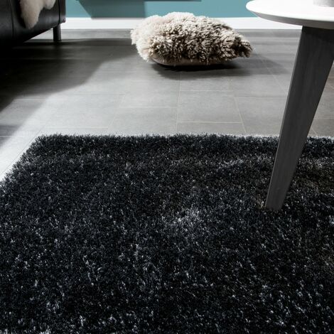 Paco Home Élégant Tapis Shaggy Poils Hauts Uni Moelleux Brillant En Anthracite 80x150 cm