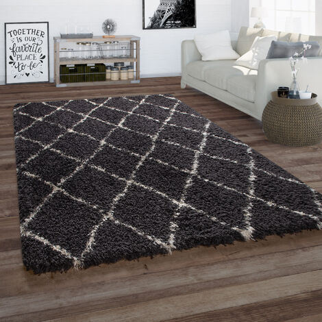 Paco Home Tapis Pour Salon, Tapis Poils Longs Look Scandinave, Losanges, Gris 80x150 cm