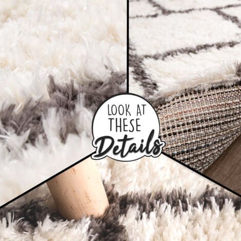 Paco Home Tapis Shaggy Tapis De Salon Poil Long Motif Scandinave Moderne Gris Blanc Cassé 60x90 cm