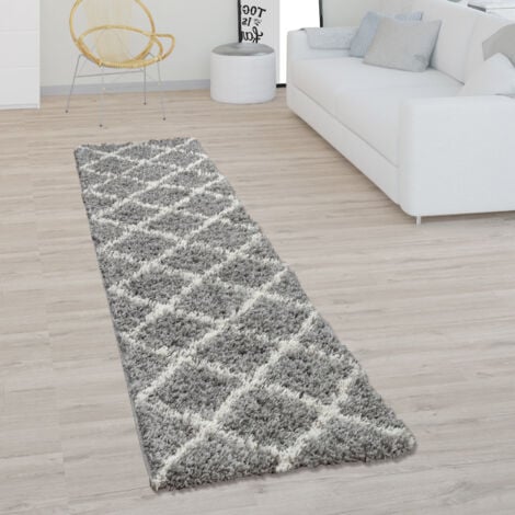 Paco Home Tapis Poils Longs, Shaggy Pour Salon, Design Scandinave Et Motif Losanges Gris 60x100 cm
