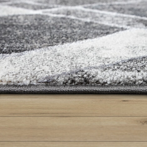 Paco Home Tapis De Salon Poils Ras Moderne Effet 3D Vintage Motif Scandinave Abstrait Gris 80x150 cm